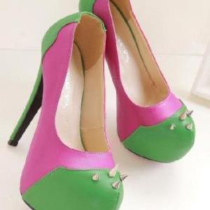 Western Style Color Block High Heels Shoes Pump on Luulla