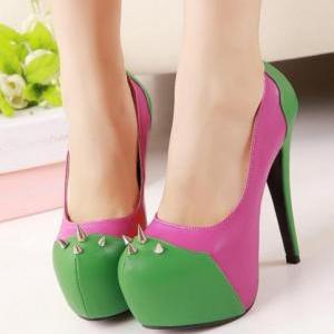 Western Style Color Block High Heels Shoes Pump on Luulla