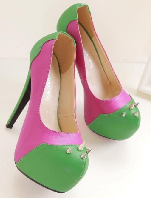 Western Style Color Block High Heels Shoes Pump on Luulla