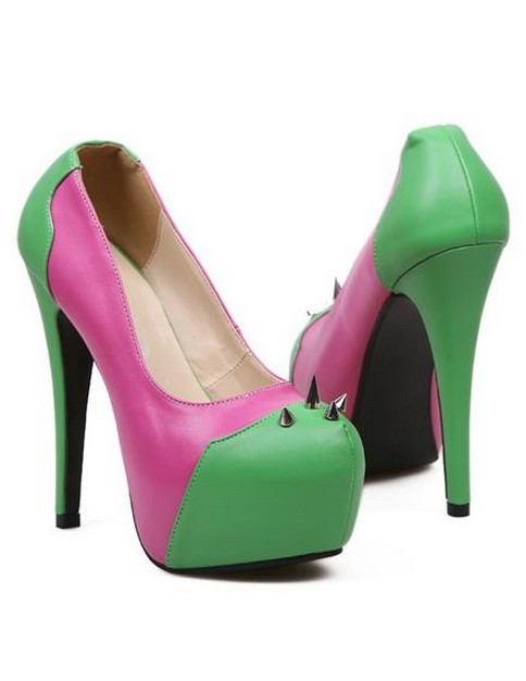 Western Style Color Block High Heels Shoes Pump on Luulla