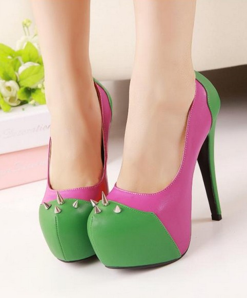 Western Style Color Block High Heels Shoes Pump on Luulla